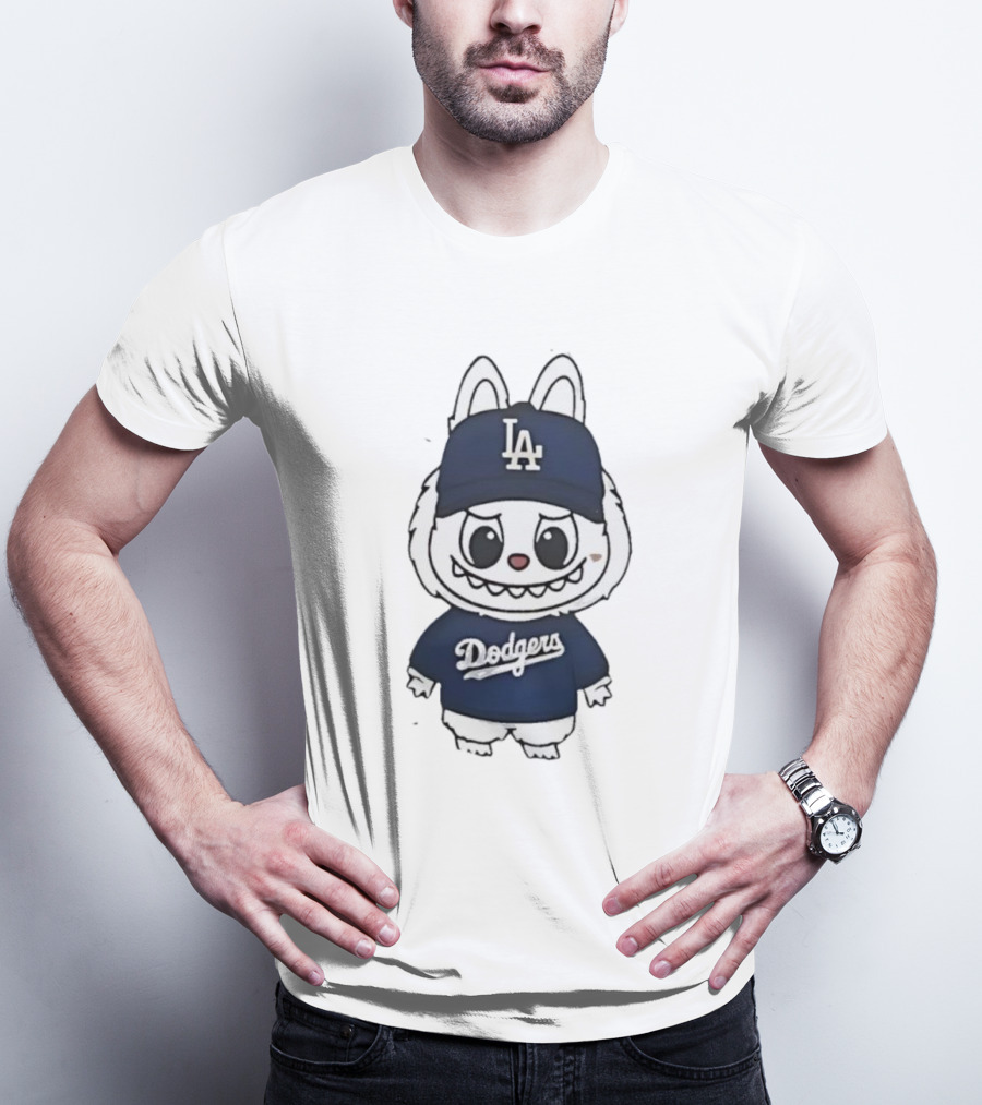 Labubu In Dodgers Gear Los Angeles Dodgers Hat And Outfit T-Shirt