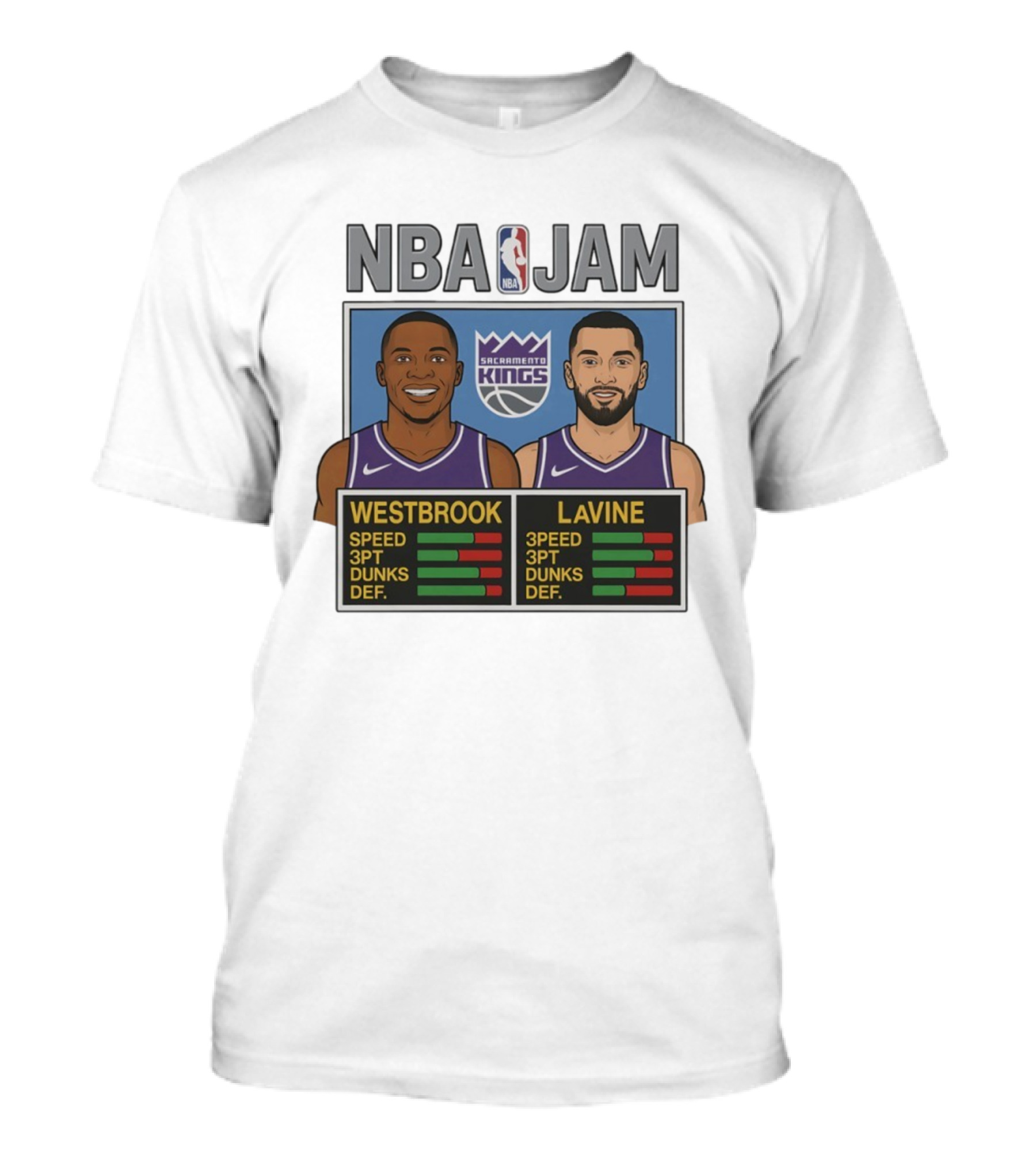 NBA Jam Westbrook LaVine Sacramento Kings Speed 3PT Dunks DEF T-Shirt