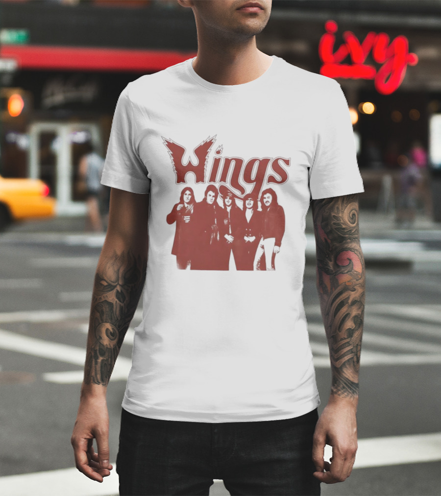 Wings Band Silhouette With Winged Font T-Shirt