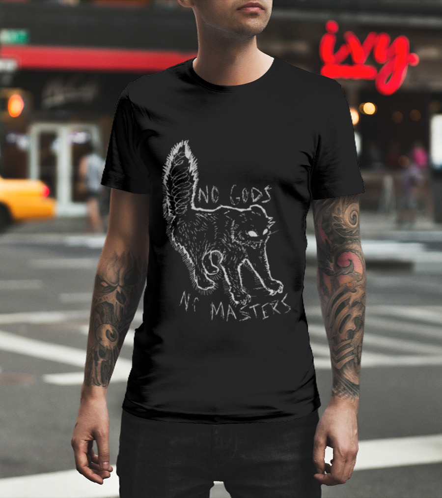Feral Kitten Patch No Gods No Masters Anarchist Cat T-Shirt