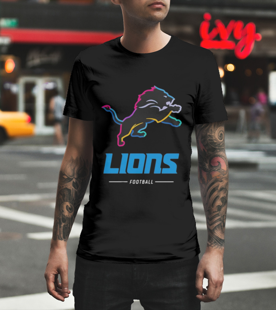 Lions Football Colorful Lion Graphic T-Shirt