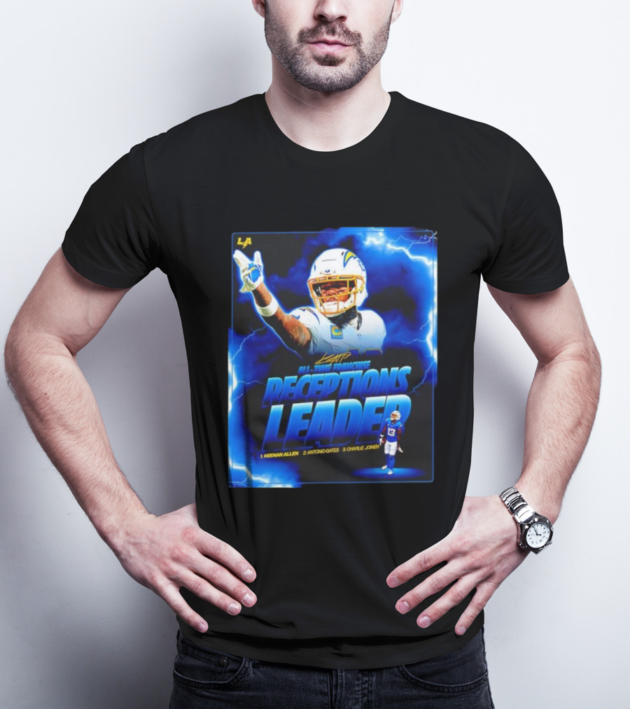 Keenan Allen Chargers All-Time Franchise Receptions Leader Lightning Theme T-Shirt