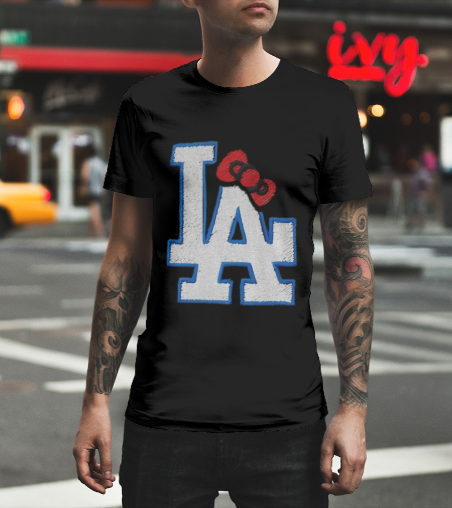 LA Dodgers Hello Kitty Bow Embroidery Collaboration T-Shirt