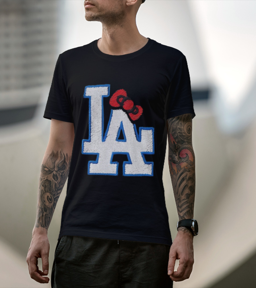 LA Dodgers Hello Kitty Bow Embroidery Collaboration T-Shirt