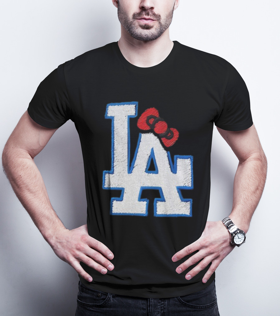 LA Dodgers Hello Kitty Bow Embroidery Collaboration T-Shirt