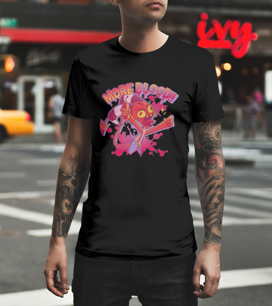 More Blood Cartoon Demon Character With Cup Expressive Artwork Colorful Graphic T-Shirt