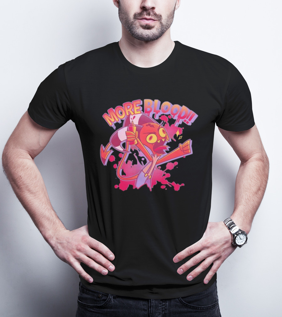 More Blood Cartoon Demon Character With Cup Expressive Artwork Colorful Graphic T-Shirt
