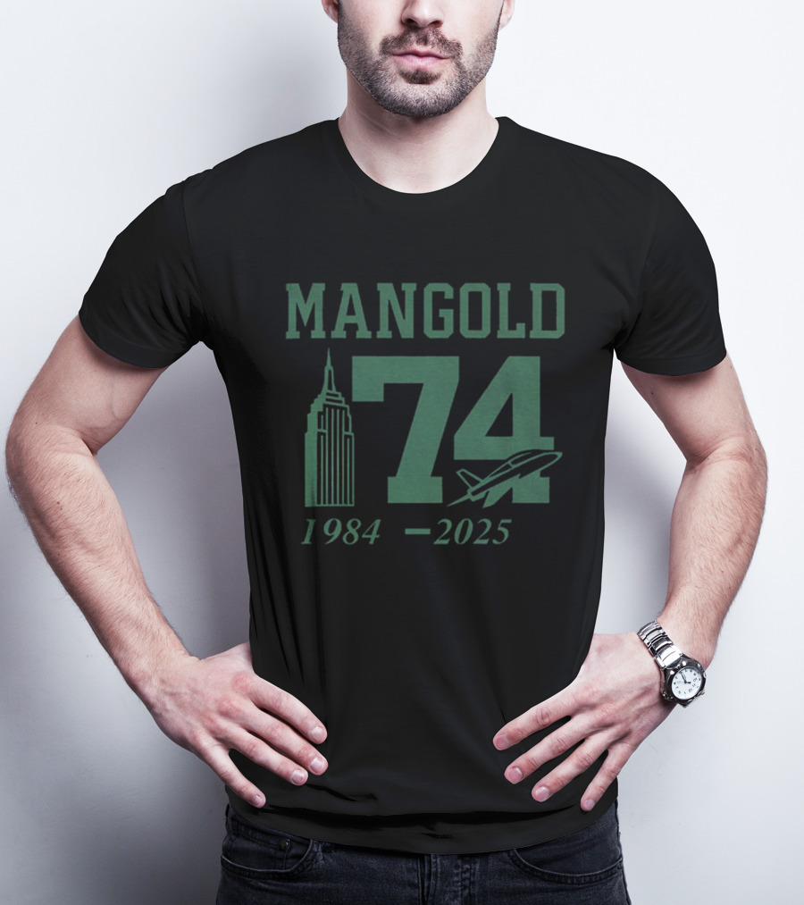 MANGOLD 74 New York Jets 1984 2025 Jet Skyline Tribute T-Shirt