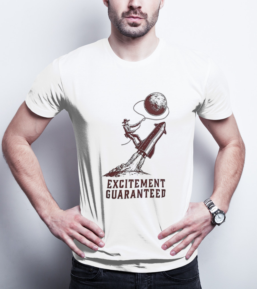 Excitement Guaranteed Cowboy Riding Rocket Lassoing Moon T-Shirt