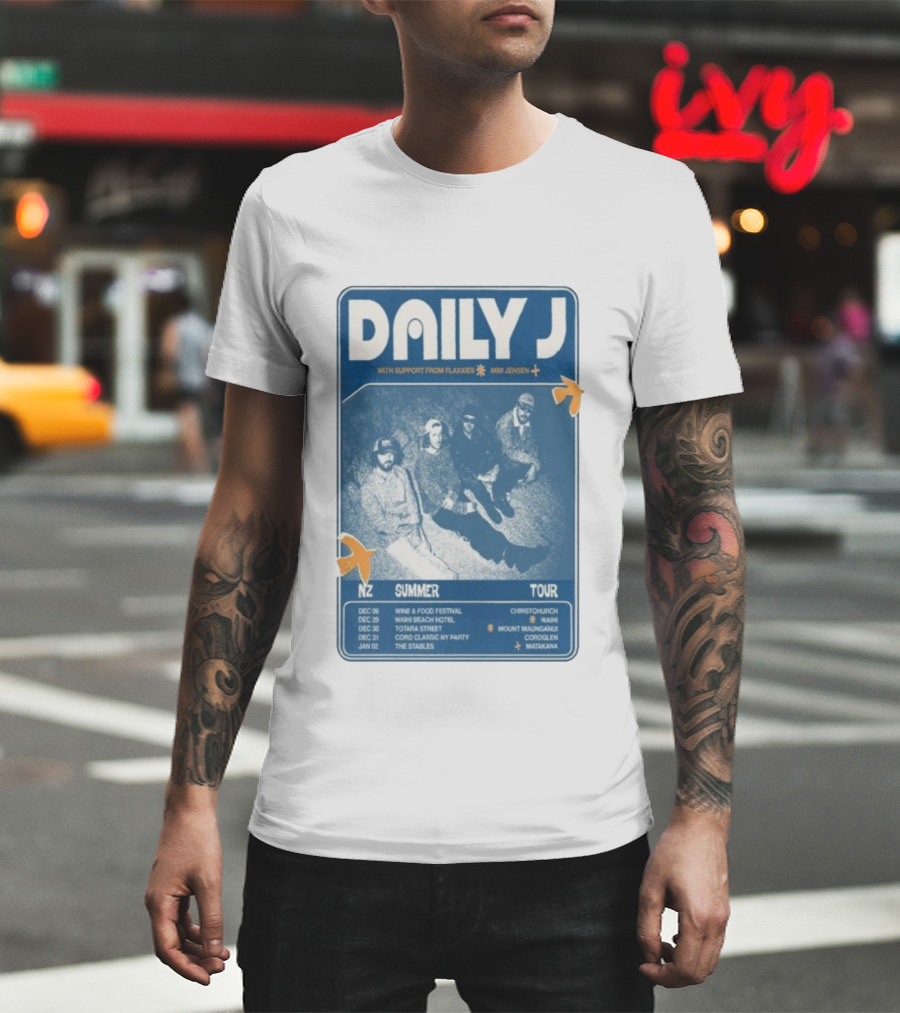 Daily J NZ Summer Tour 2025-2026 Support From Flaxxies Mim Jensen Christchurch Matakana T-Shirt