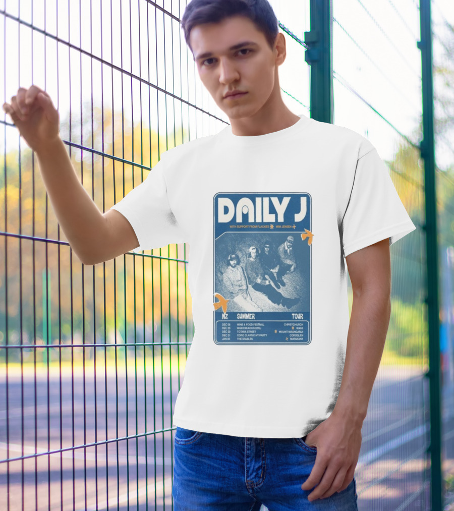 Daily J NZ Summer Tour 2025-2026 Support From Flaxxies Mim Jensen Christchurch Matakana T-Shirt