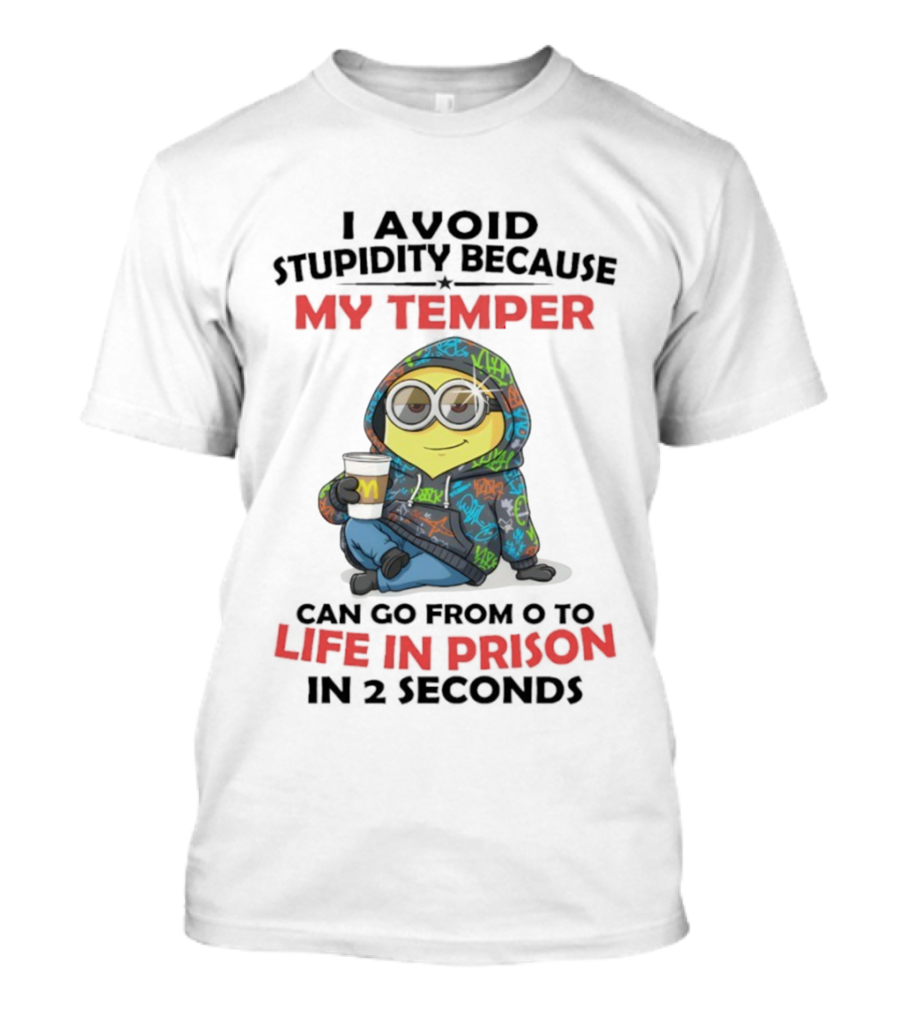 Minion Temper Life In Prison Graffiti Style With M Cup T-Shirt