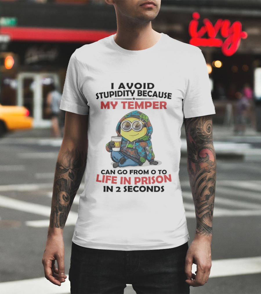 Minion Temper Life In Prison Graffiti Style With M Cup T-Shirt