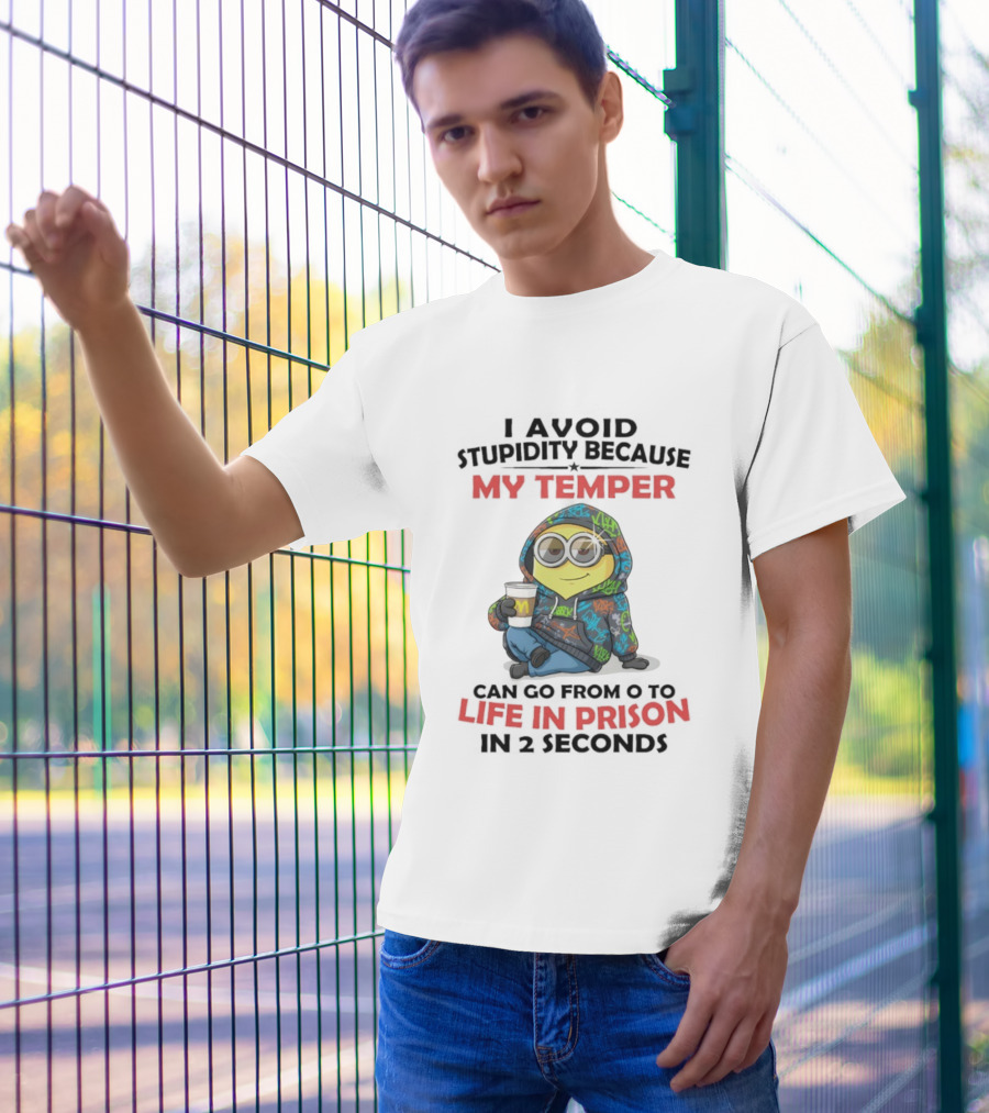 Minion Temper Life In Prison Graffiti Style With M Cup T-Shirt