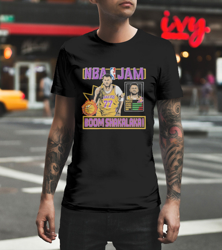 NBA Jam Lakers 77 Doncic Boom Shakalaka T-Shirt