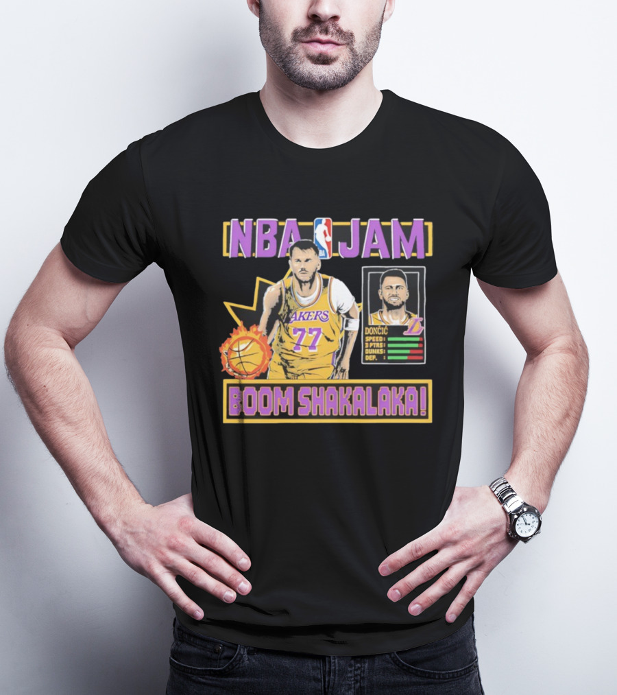NBA Jam Lakers 77 Doncic Boom Shakalaka T-Shirt