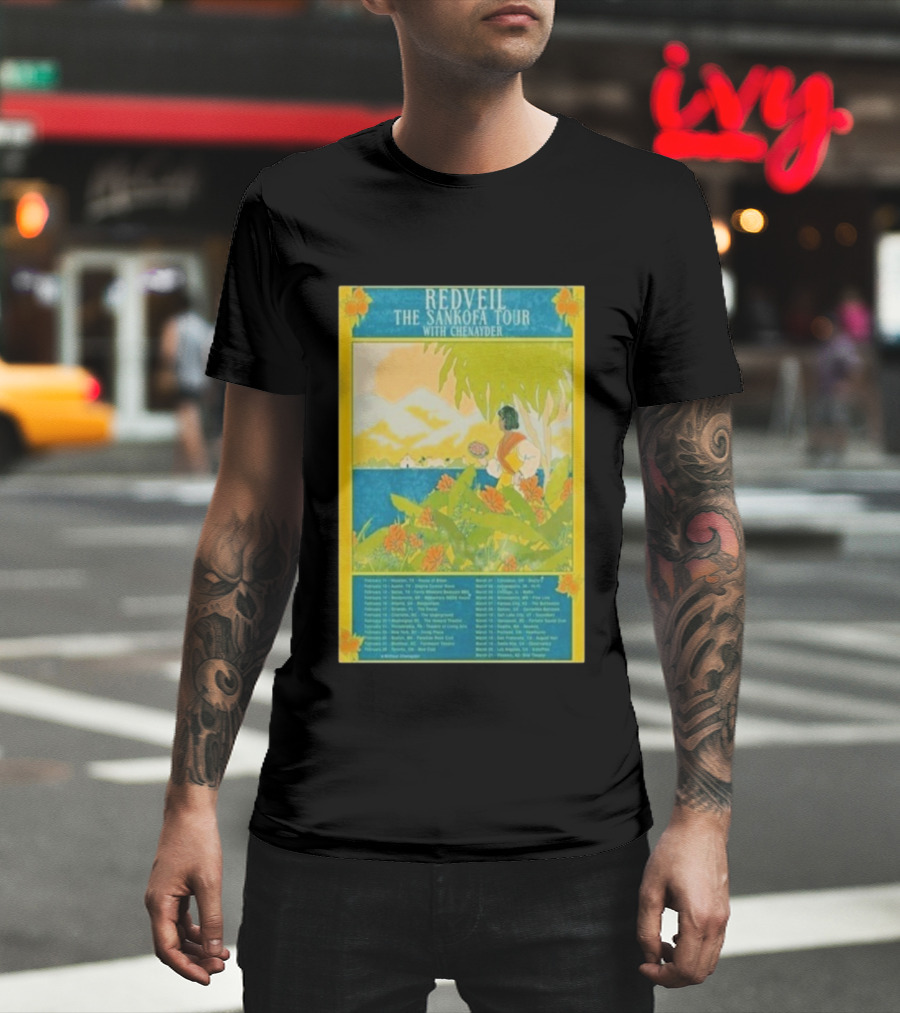 Redveil The Sankofa Tour With Chenayder 2026 Dates And Locations Art Nouveau Style Coastline Scene T-Shirt