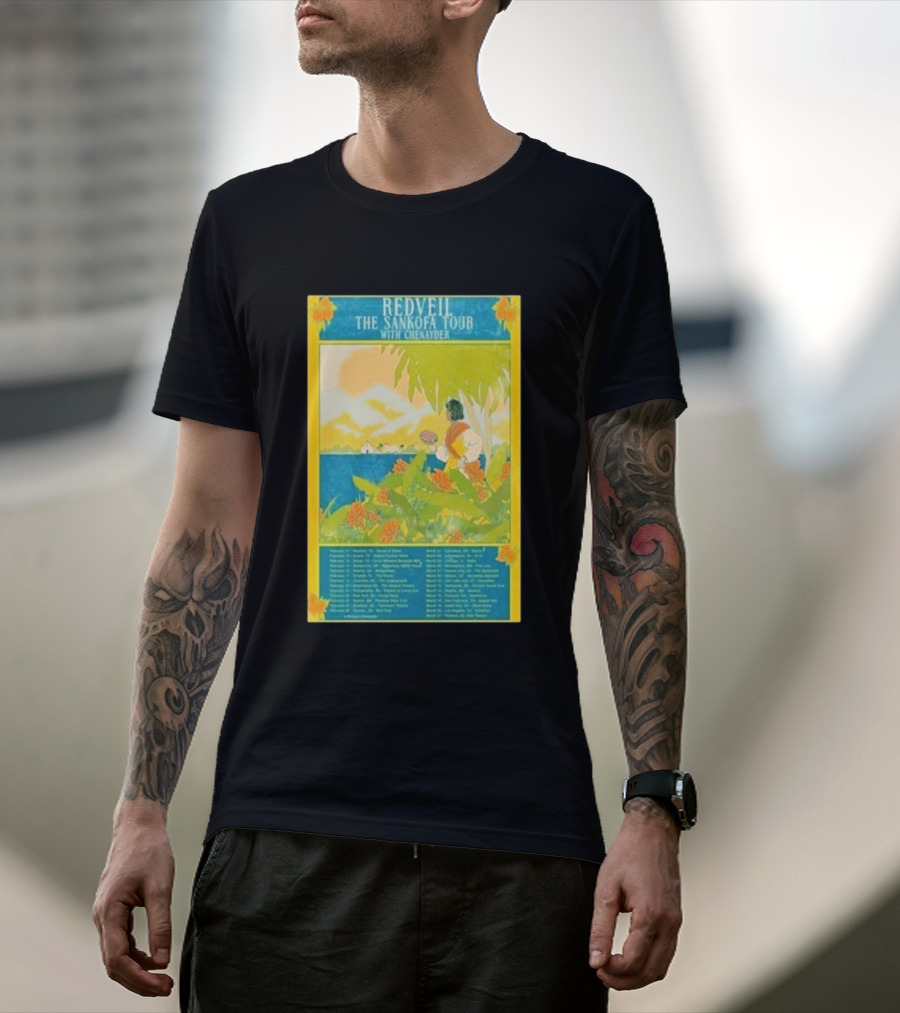 Redveil The Sankofa Tour With Chenayder 2026 Dates And Locations Art Nouveau Style Coastline Scene T-Shirt