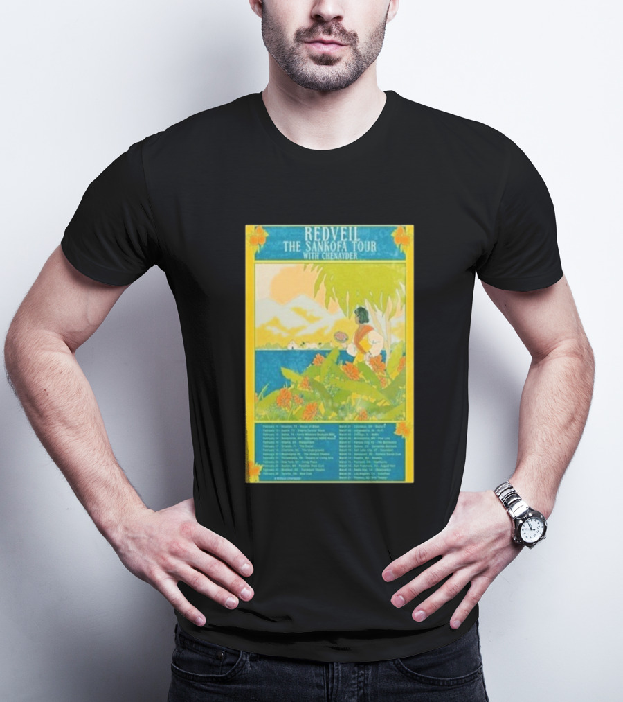 Redveil The Sankofa Tour With Chenayder 2026 Dates And Locations Art Nouveau Style Coastline Scene T-Shirt