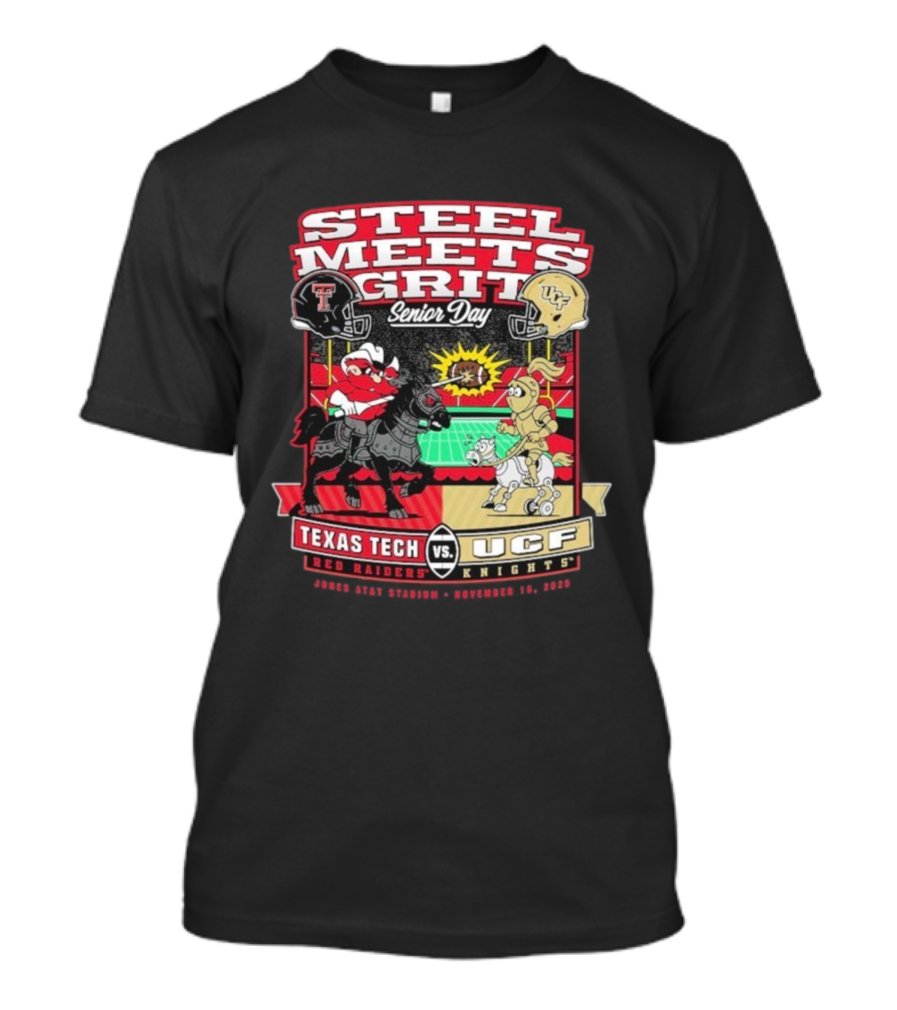 Steel Meets Grit Texas Tech Red Raiders Vs UCF Knights Senior Day Jones AT&T Stadium Mascot November 15 2025 T-Shirt