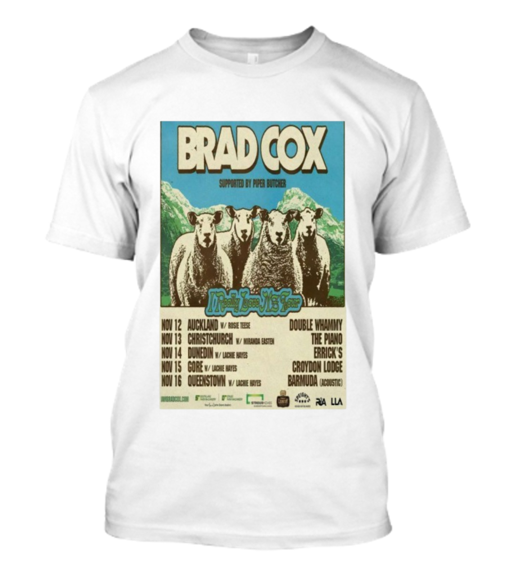 Brad Cox Supported By Piper Butcher New Zealand Tour Nov 2025 Sheep T-Shirt