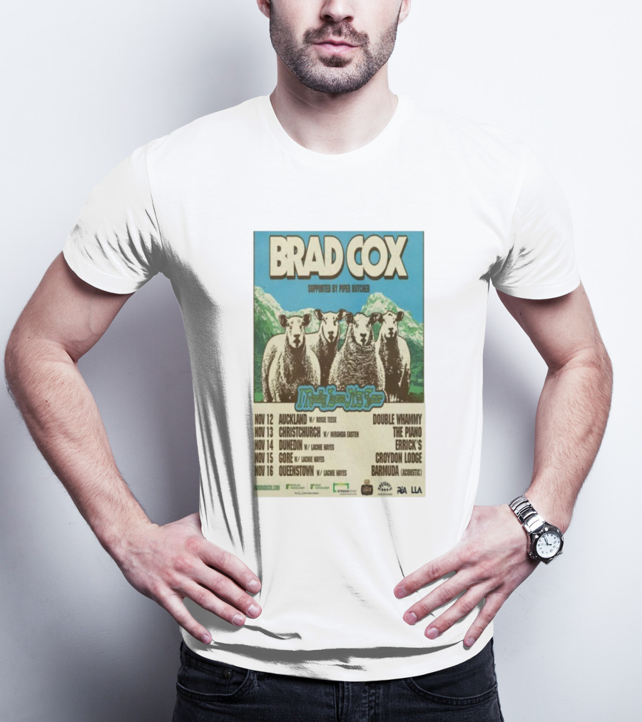 Brad Cox Supported By Piper Butcher New Zealand Tour Nov 2025 Sheep T-Shirt