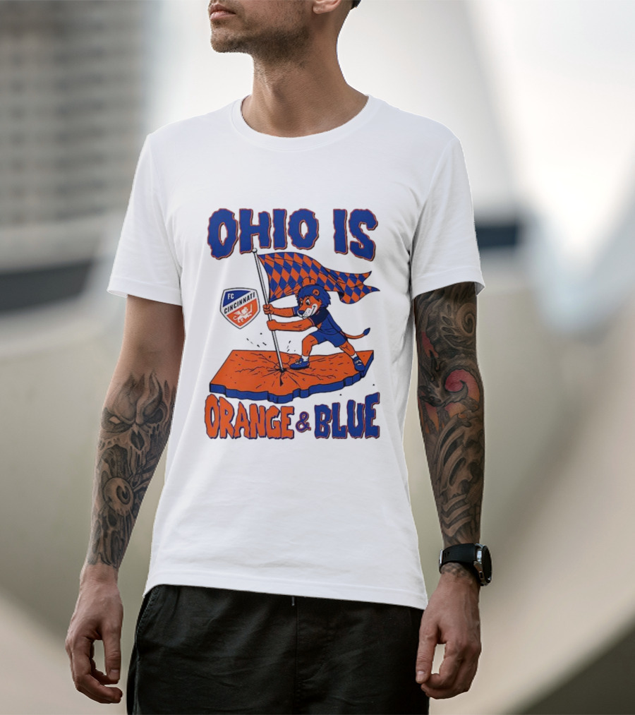 Ohio Is Orange And Blue FC Cincinnati Mascot Flag T-Shirt
