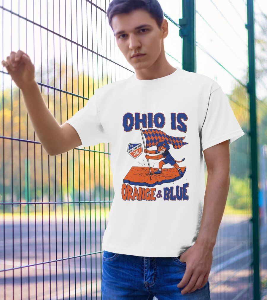 Ohio Is Orange And Blue FC Cincinnati Mascot Flag T-Shirt