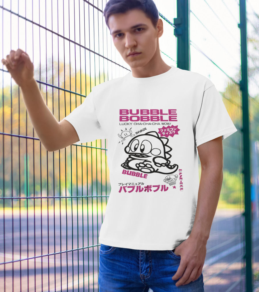 Bubble Bobble Japanese Lucky Cha Cha Cha Wow 80s Invade Vintage T-Shirt