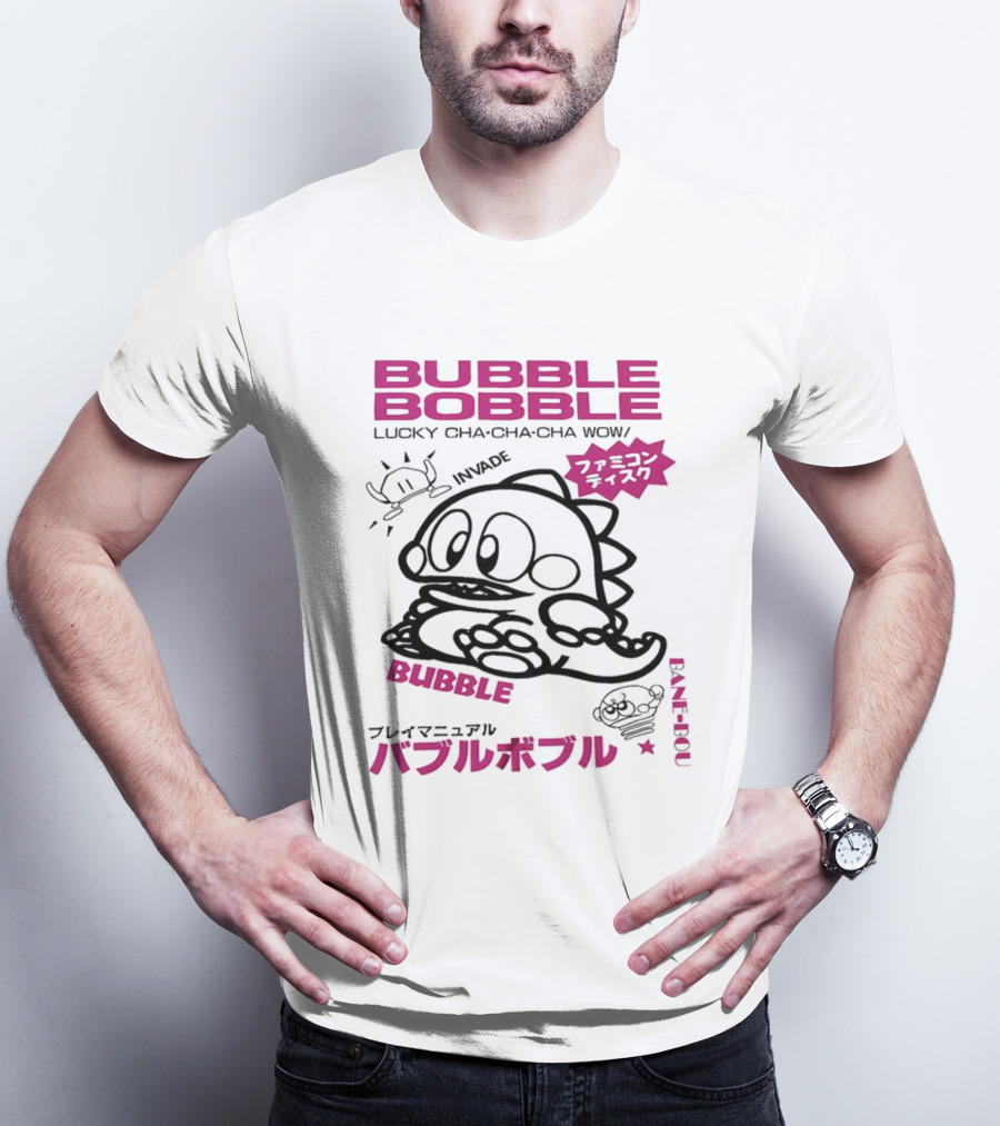 Bubble Bobble Japanese Lucky Cha Cha Cha Wow 80s Invade Vintage T-Shirt