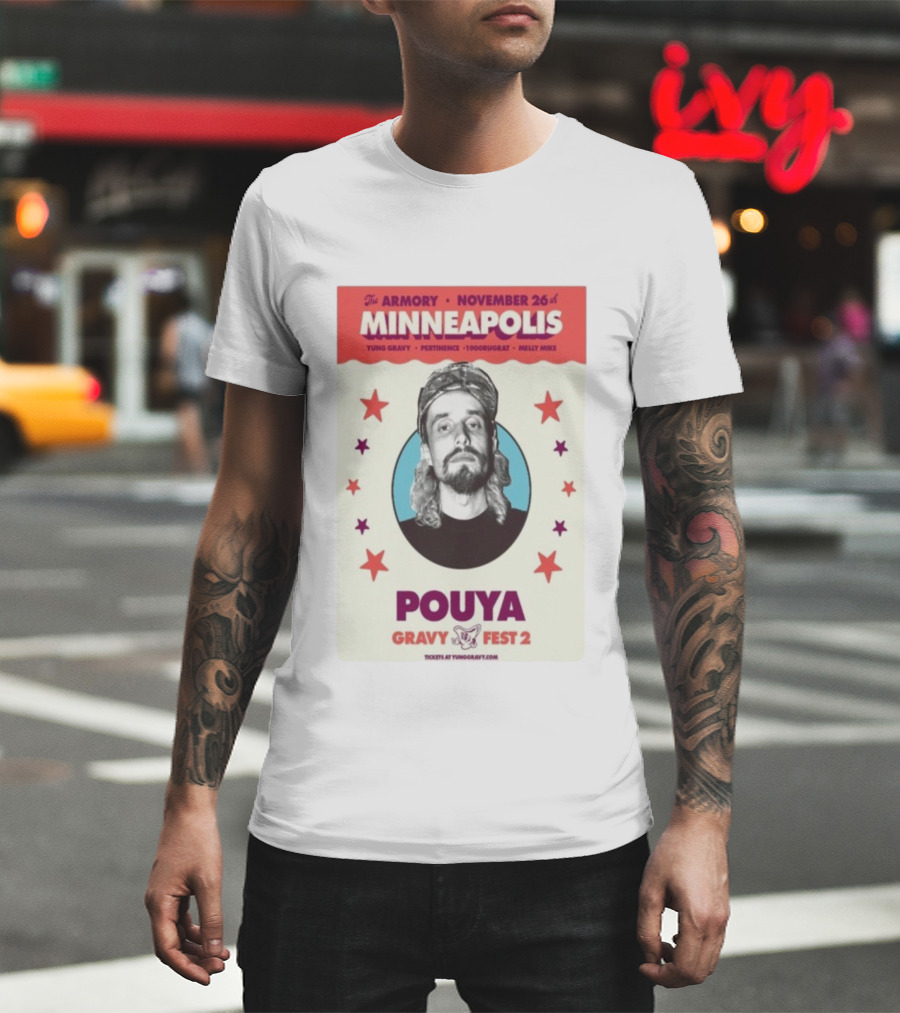Pouya Gravy Fest 2 Minneapolis The Armory November 26 Featuring Yung Gravy 1900rugrat Melly Mike T-Shirt