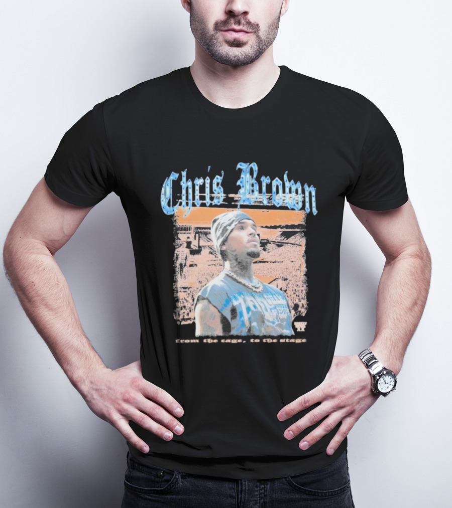 Chris Brown From The Cage To Stage Breezy Bowl XX Rhinestone Concert Performance T-Shirt