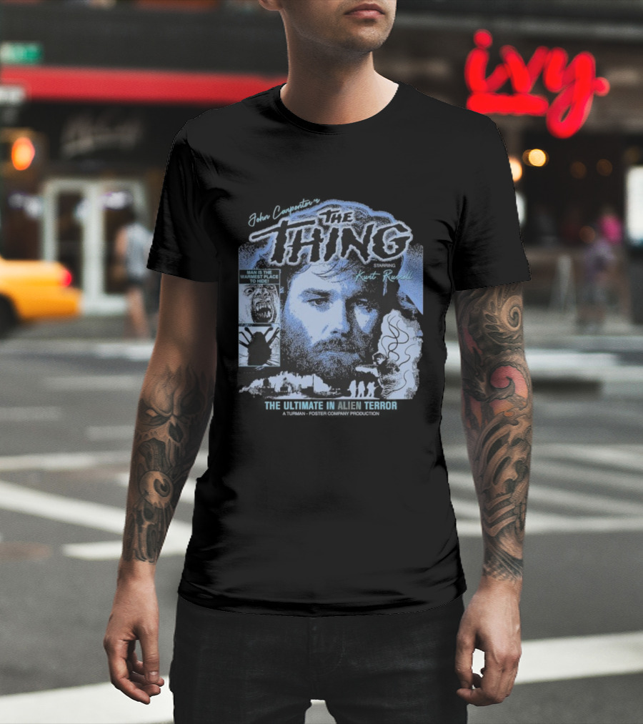 The Thing Starring Kurt Russell Man Is The Warmest Place To Hide Alien Terror T-Shirt