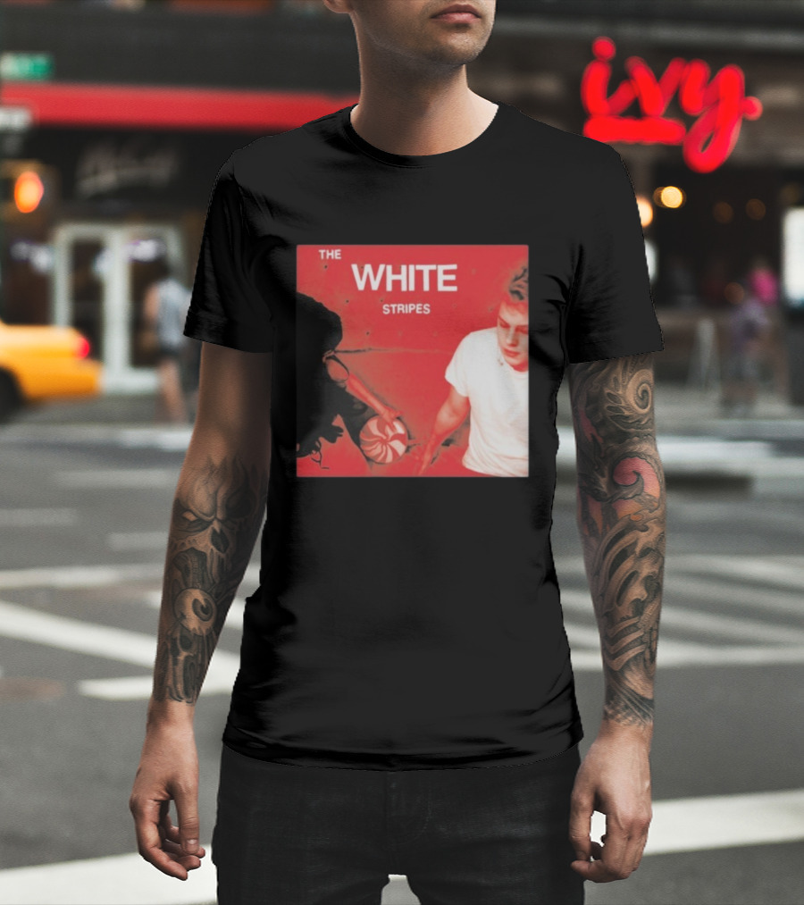 The White Stripes Let's Shake Hands Red And White Spiral Design T-Shirt