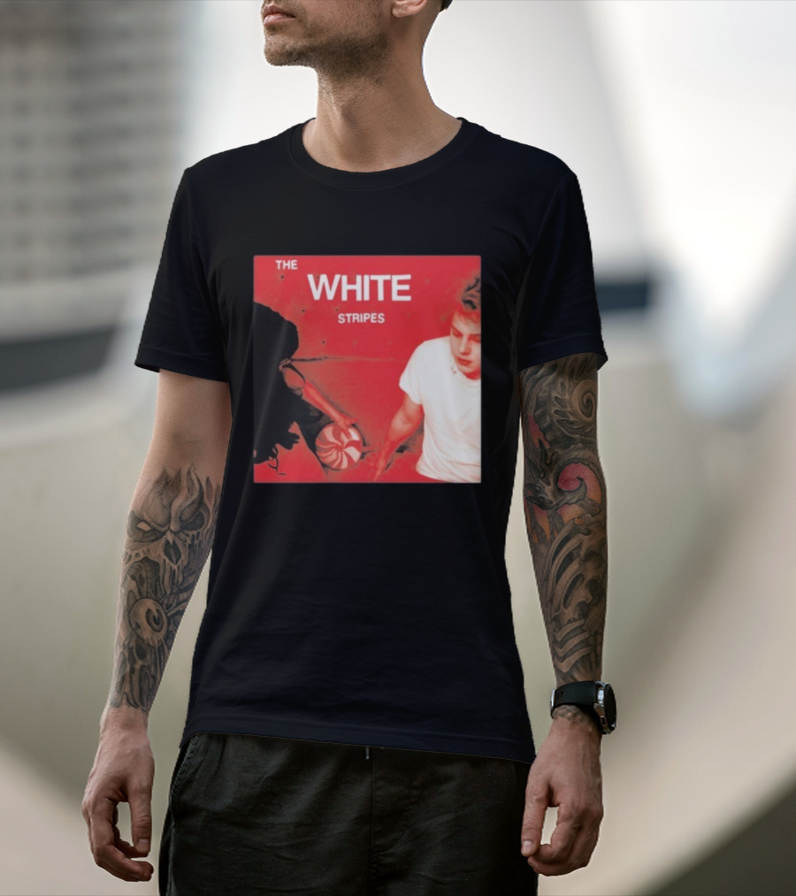 The White Stripes Let's Shake Hands Red And White Spiral Design T-Shirt