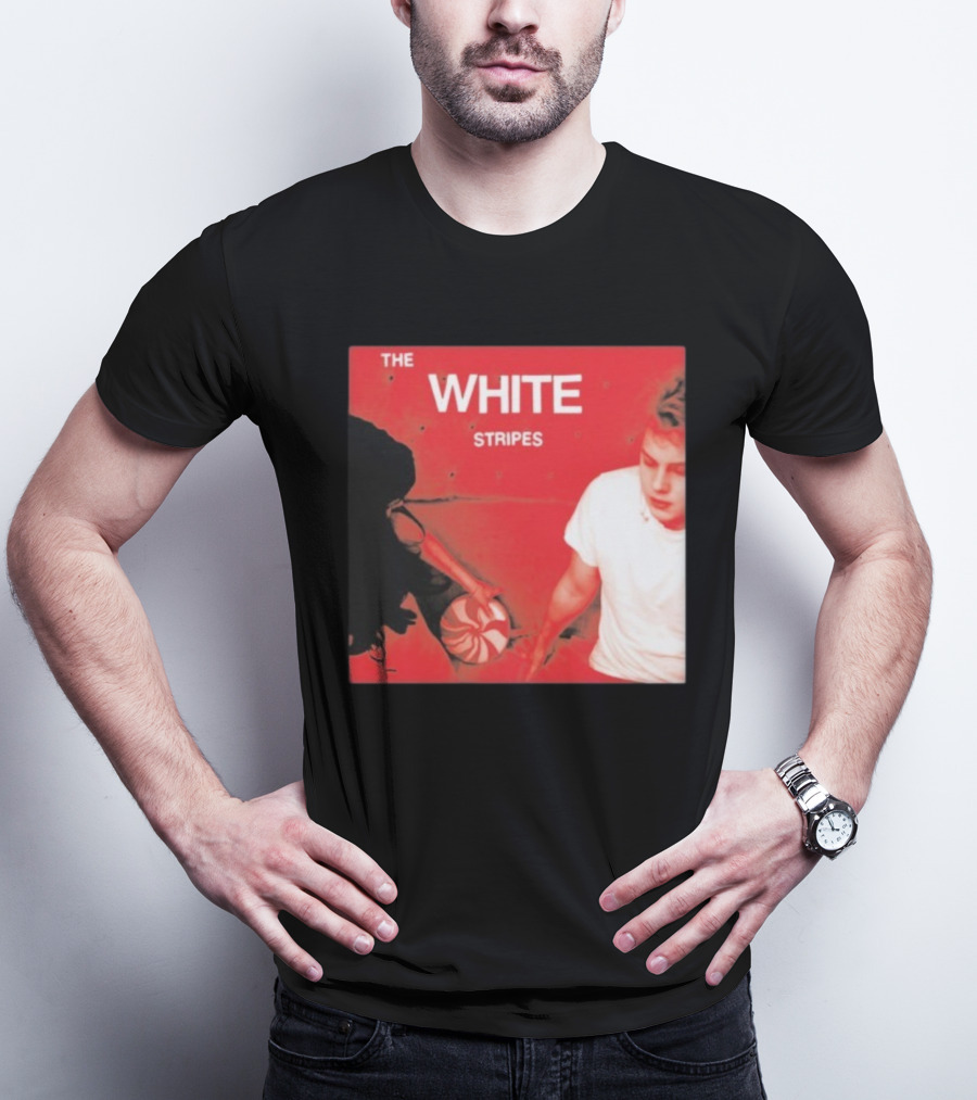 The White Stripes Let's Shake Hands Red And White Spiral Design T-Shirt