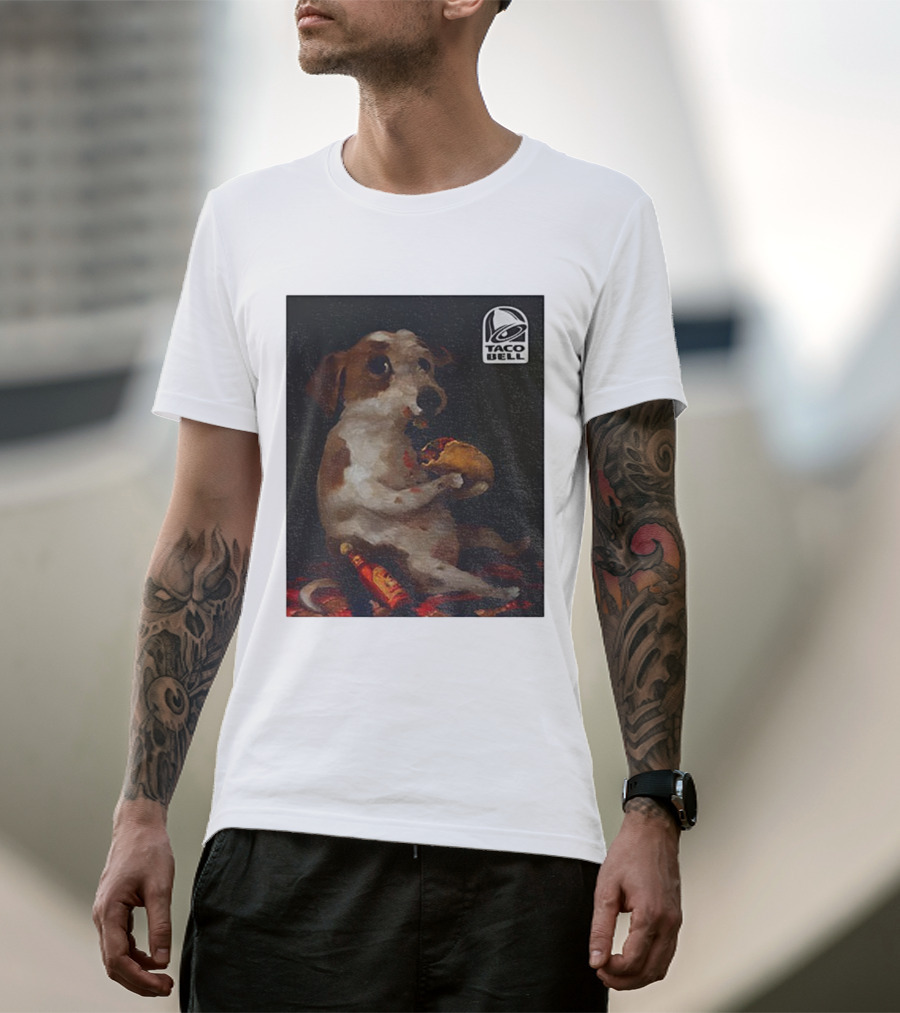 Dog With Taco Bell Burrito And Hot Sauce Funny Meme T-Shirt