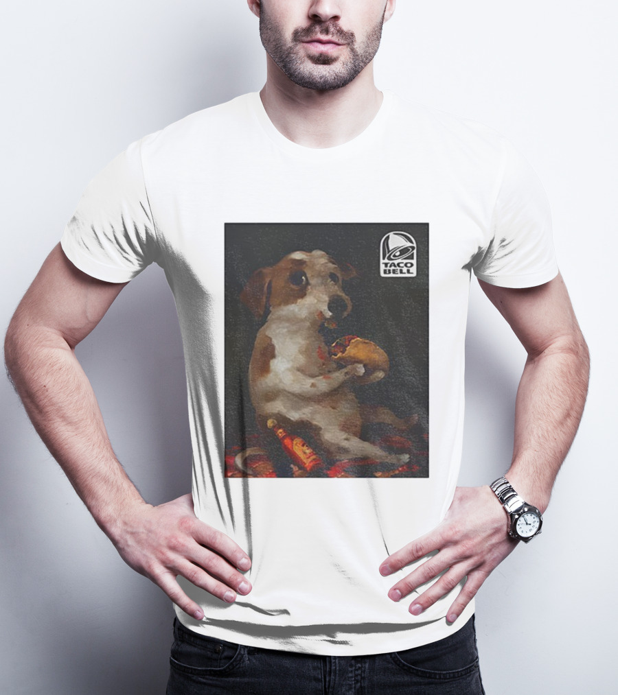 Dog With Taco Bell Burrito And Hot Sauce Funny Meme T-Shirt