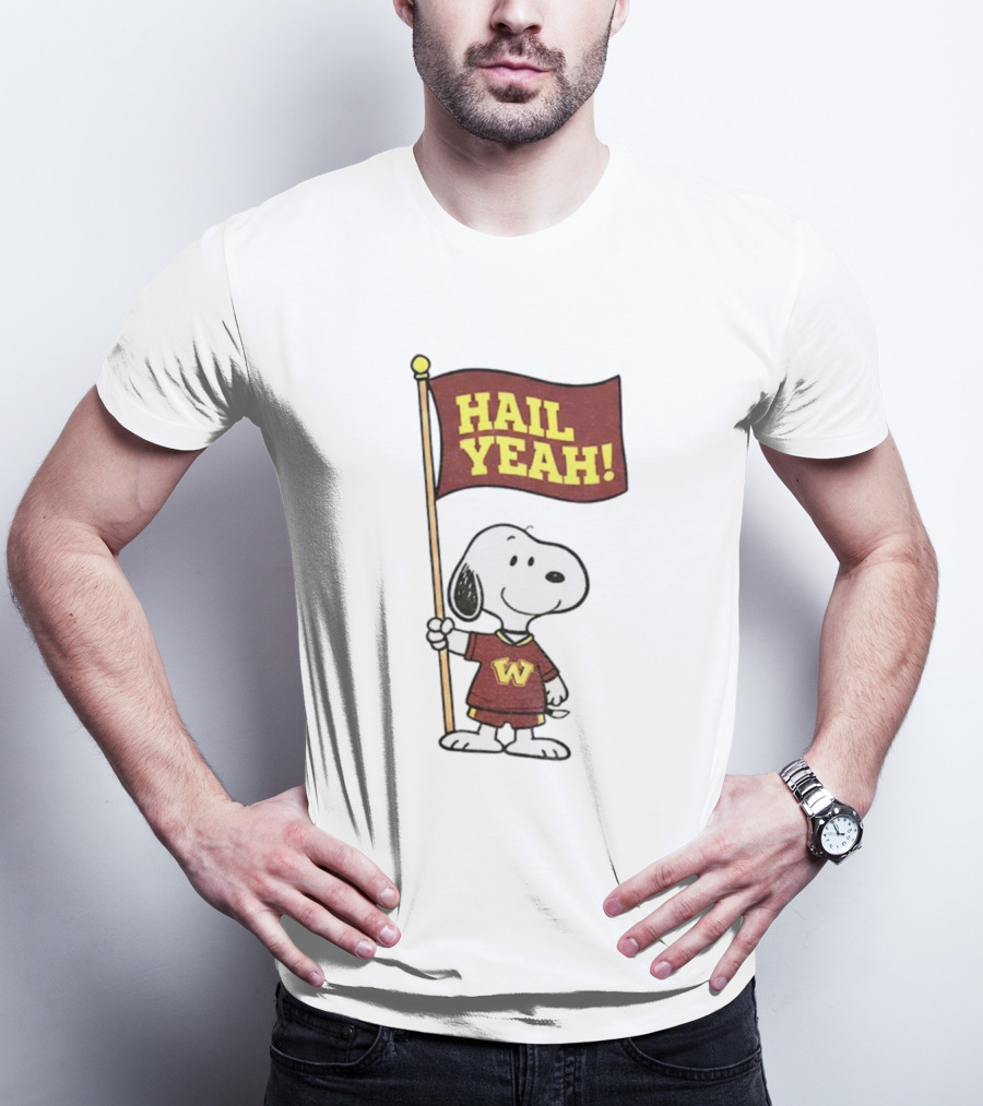 Snoopy Holding Hail Yeah Washington Commanders Flag Football Cartoon T-Shirt