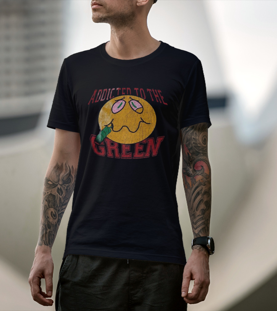 Addicted To The Green Smiley Face Smoking Icon T-Shirt
