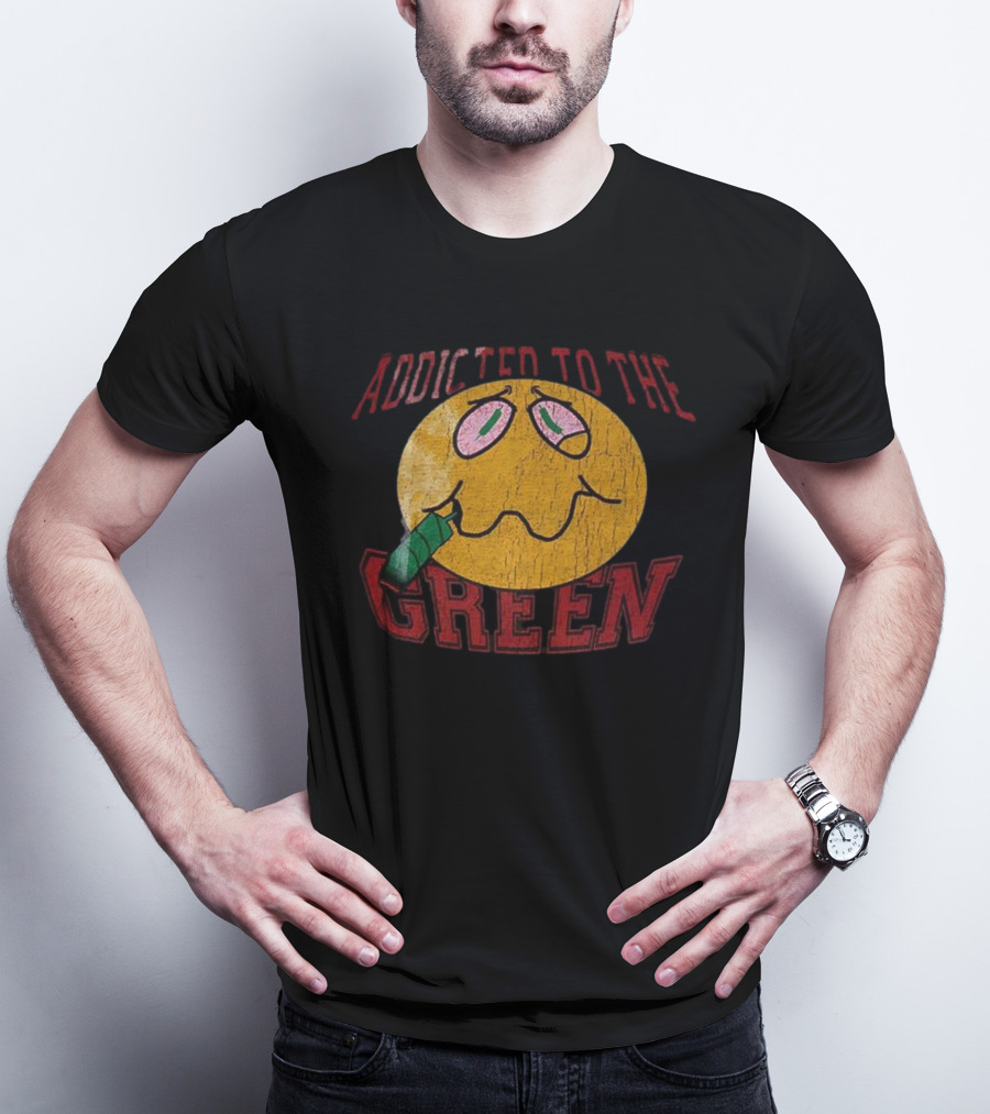 Addicted To The Green Smiley Face Smoking Icon T-Shirt