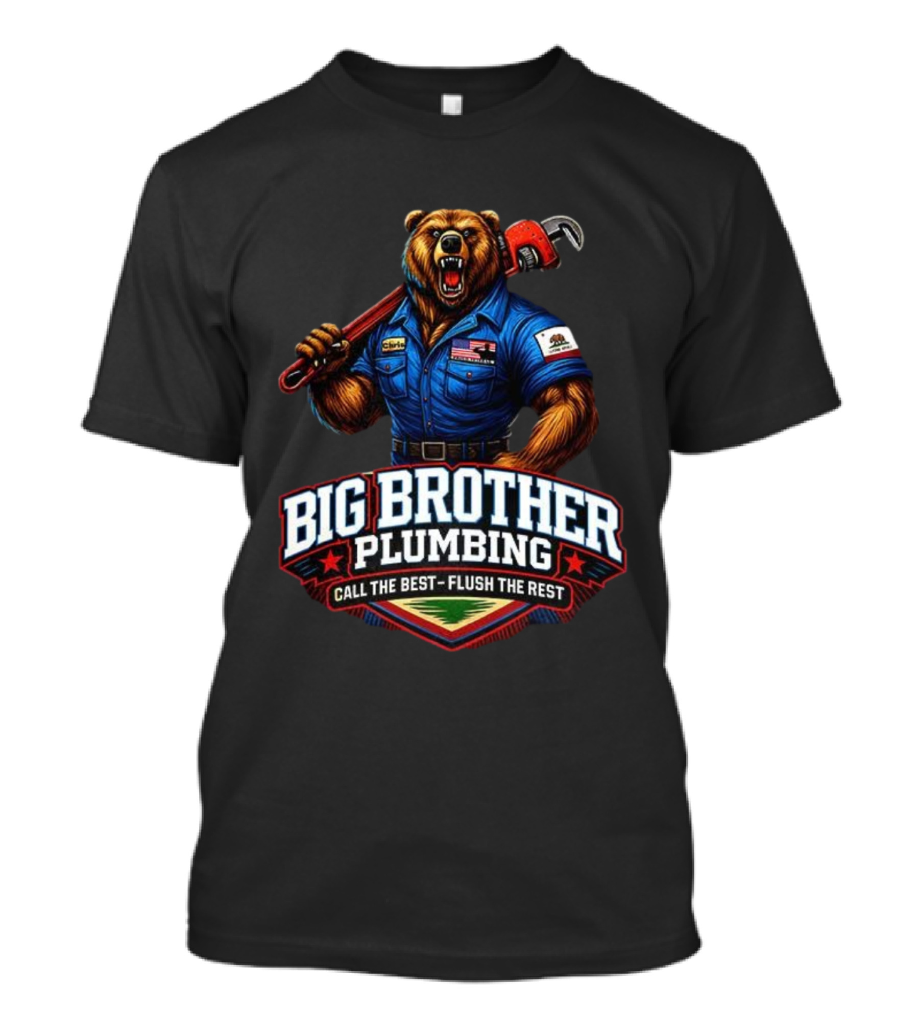 Big Brother Plumbing Call The Best Flush The Rest Bear Holding Wrench T-Shirt
