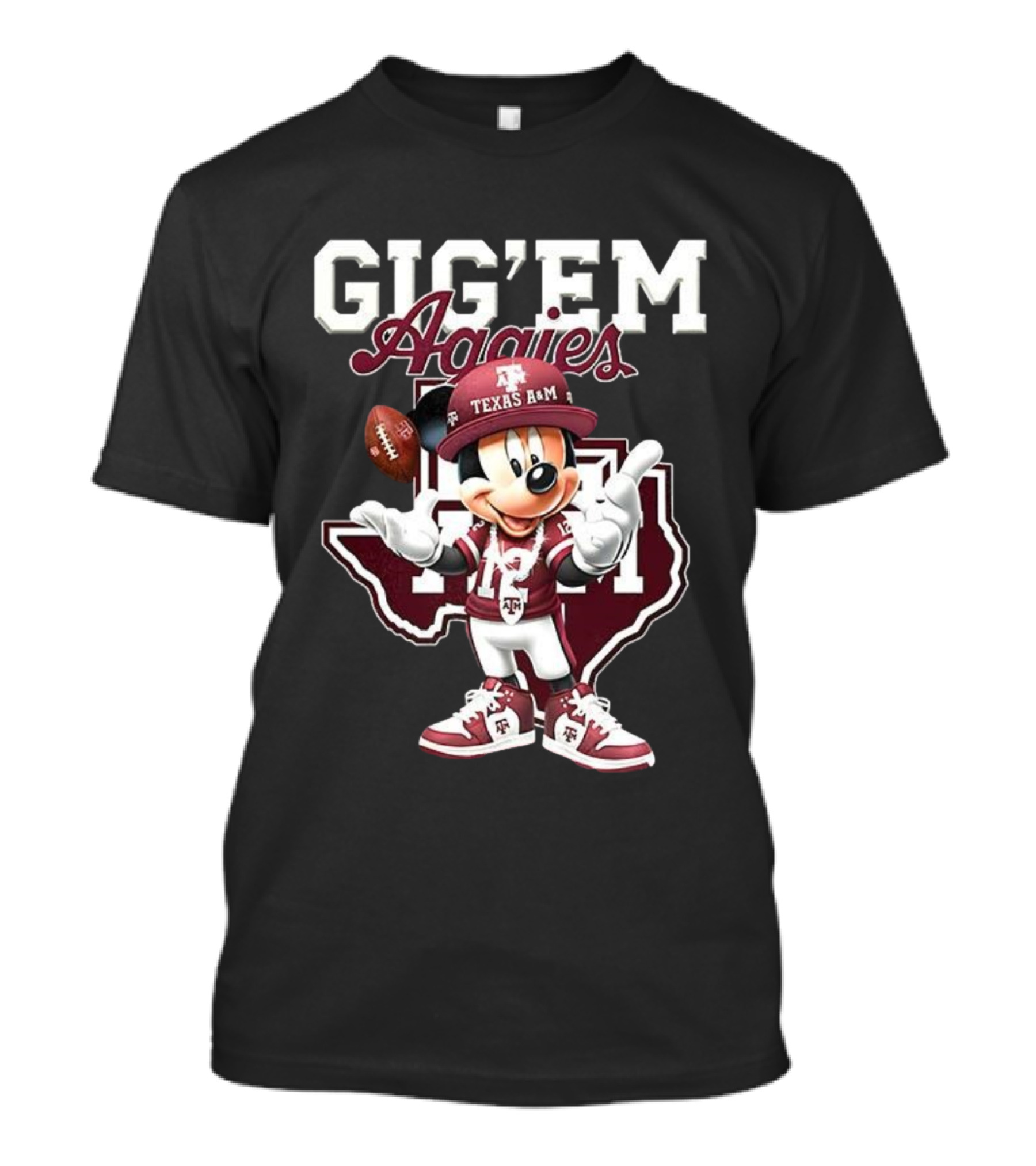 Gig’em Aggies Texas A&M Mickey Mouse Football Map T-Shirt