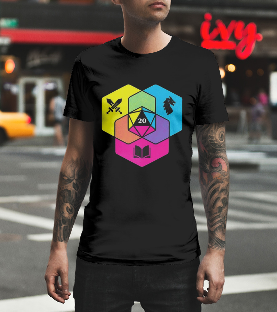 RGB CMYK Venn Diagram 20 Swords Dragon Book Icons Dungeons And Dragons Dice T-Shirt