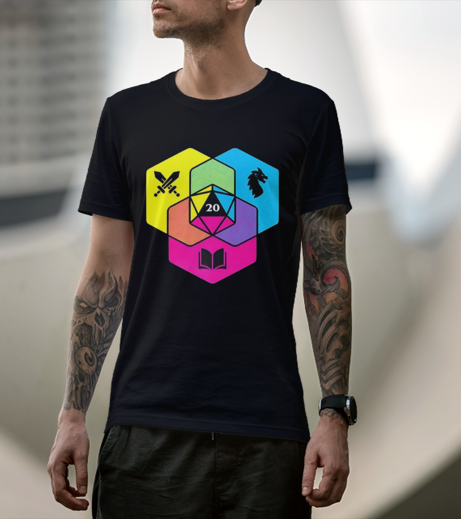 RGB CMYK Venn Diagram 20 Swords Dragon Book Icons Dungeons And Dragons Dice T-Shirt