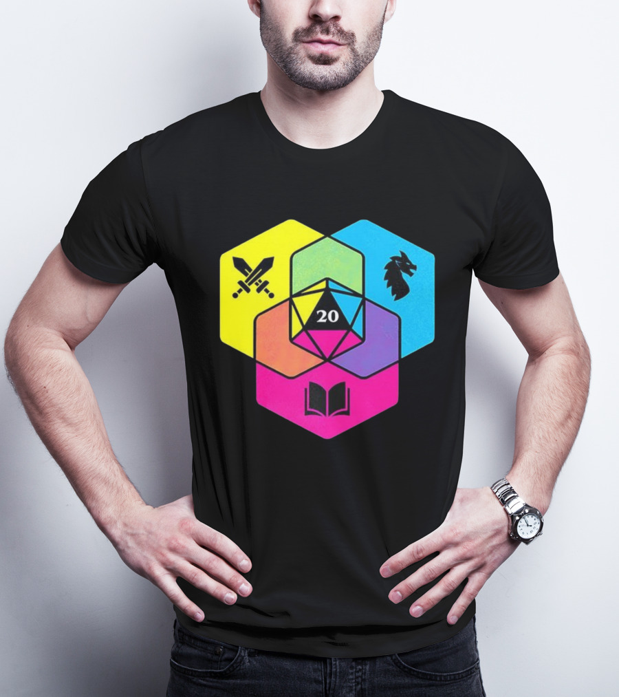 RGB CMYK Venn Diagram 20 Swords Dragon Book Icons Dungeons And Dragons Dice T-Shirt