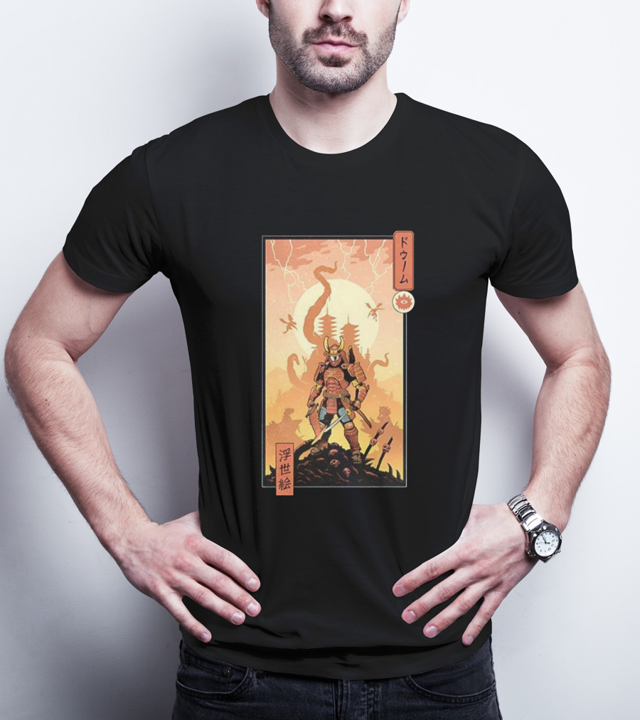 Samurai Doom Ukiyo-E Style Japanese Warrior Demon Battle Art T-Shirt