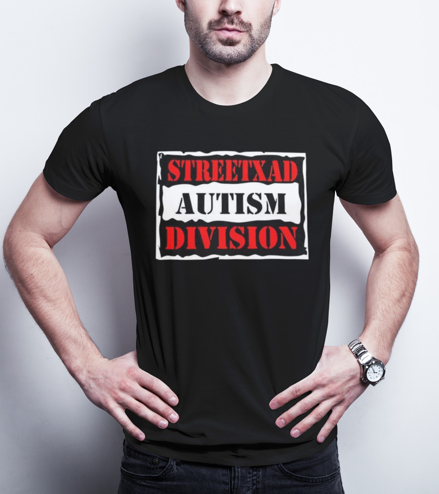 Streetxad Autism Division Bold Text Red Black White T-Shirt