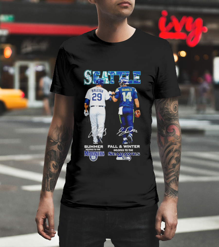 Seattle Cal Raleigh Mariners And Darnold Seahawks Fist Bump Summer Winter T-Shirt