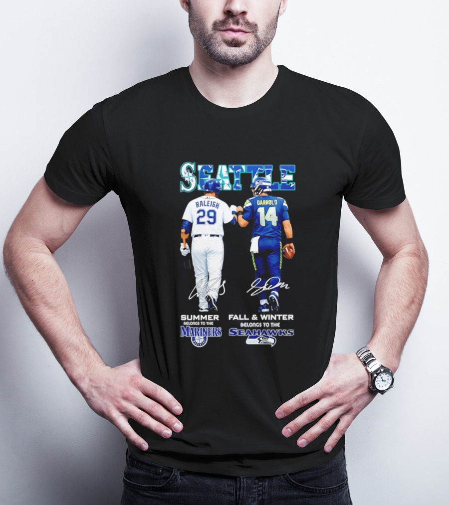 Seattle Cal Raleigh Mariners And Darnold Seahawks Fist Bump Summer Winter T-Shirt